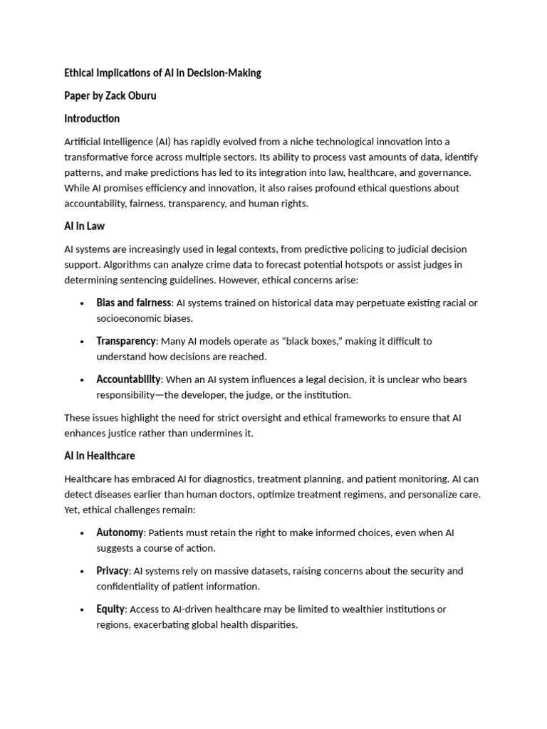 Ethical Implications of AI in Decision | PDF | Artificial Intelligence ...