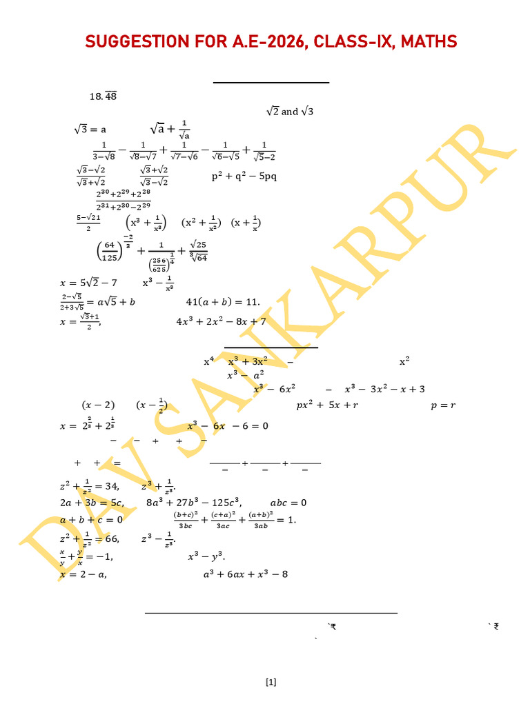 Class IX Maths: Number Systems & Polynomials | PDF | Circle | Cost Of ...