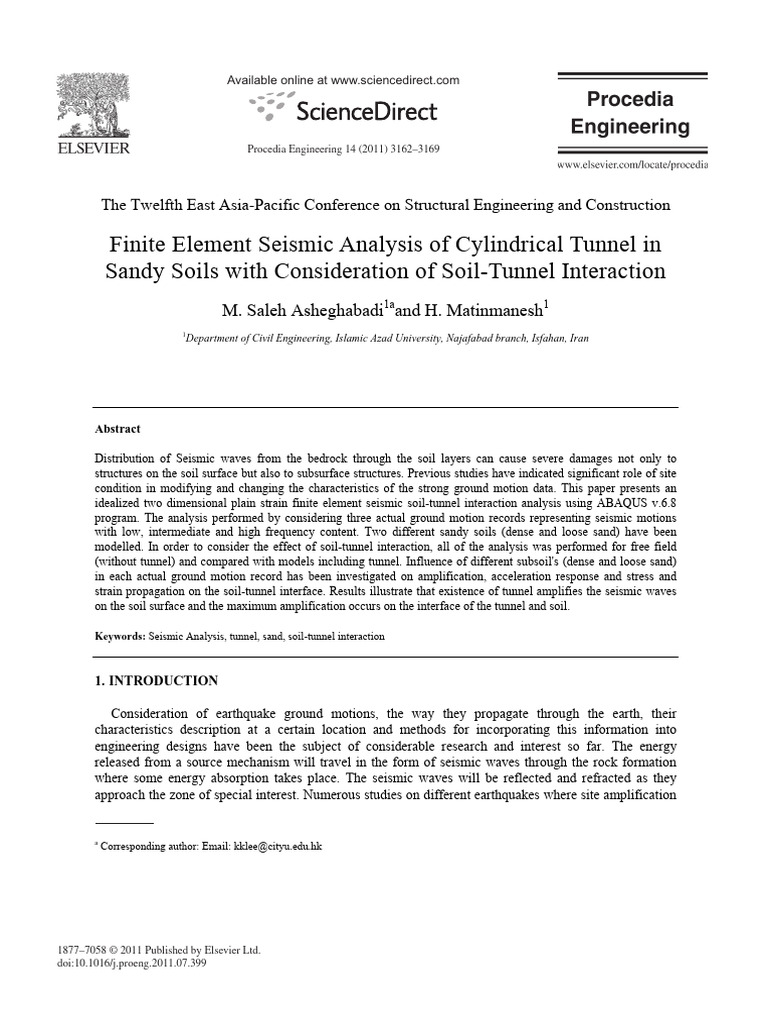 Seismic Analysis of Tunnel in Sandy Soils | PDF | Seismology | Friction
