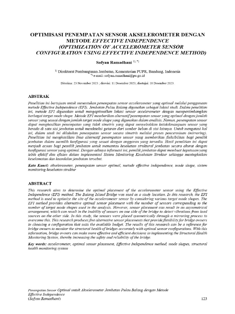 Optimisasi Penempatan Sensor Akselerometer Dengan Metode Effective ...