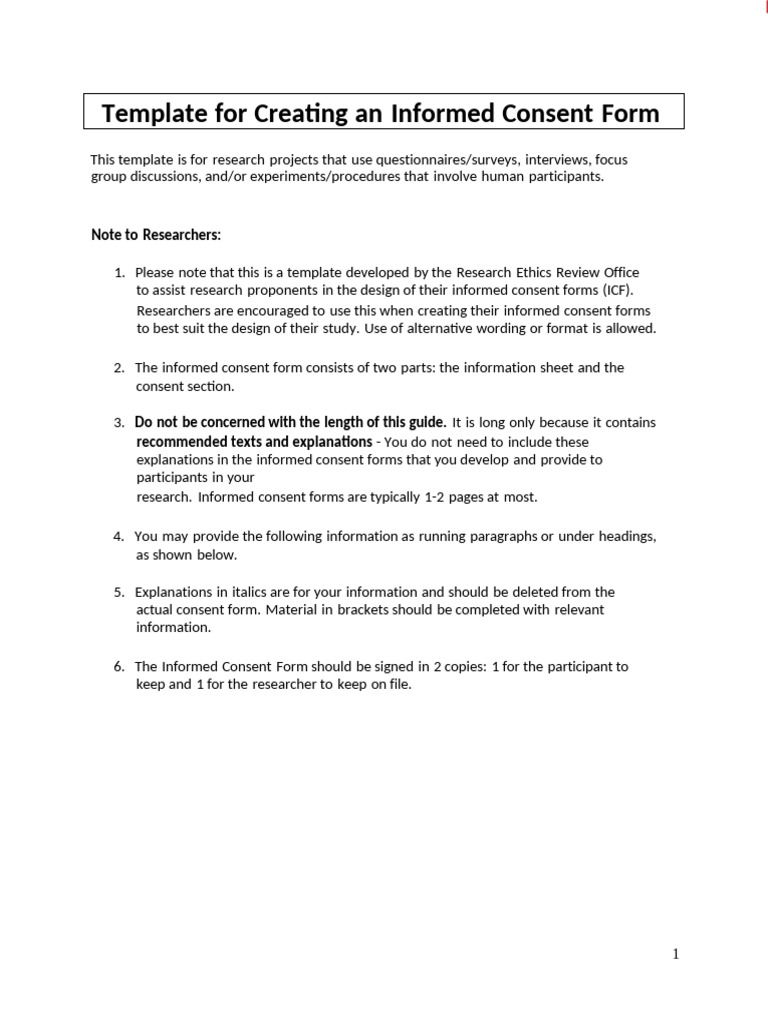 Informed Consent Form Template for Research | PDF | Informed Consent ...