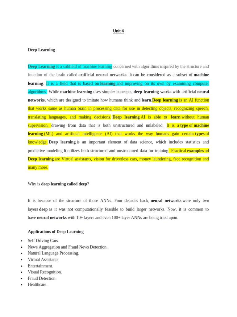 Unit 4 final ai | PDF | Deep Learning | Machine Learning