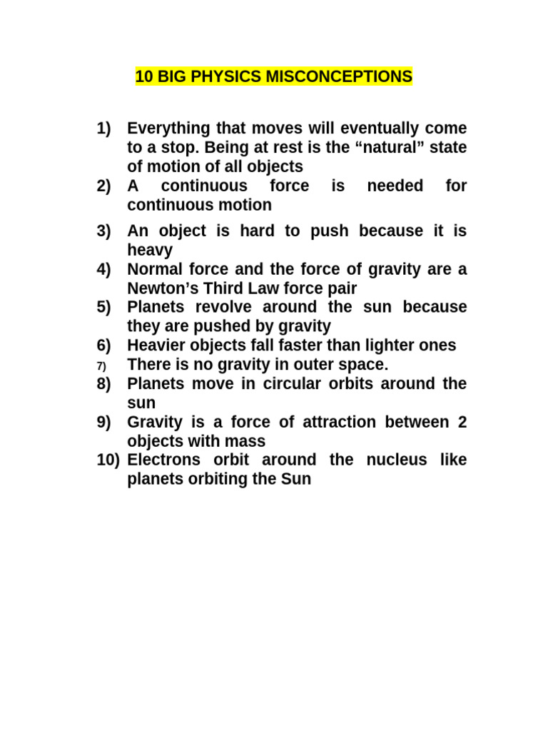 10 BIG PHYSICS MISCONCEPTIONS AND EXPLANATIONS | PDF | Force | Gravity