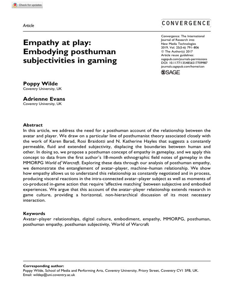 Wilde Evans 2017 Empathy at Play Embodying Posthuman Subjectivities in ...