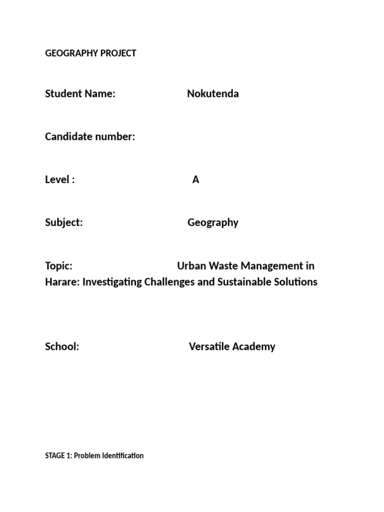 Zimbabwe Geography Project2 Smally | PDF | Waste Management | Waste