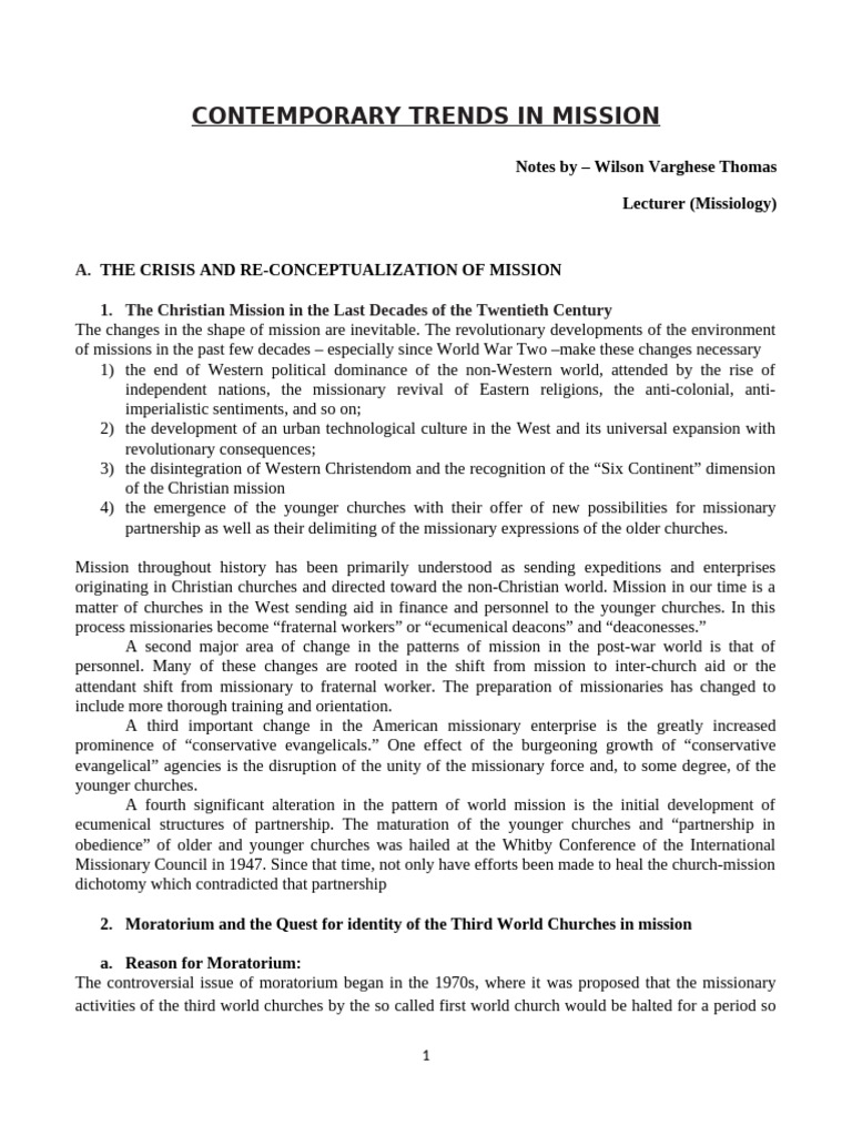 Contemporary Mission Trends Analysis | PDF