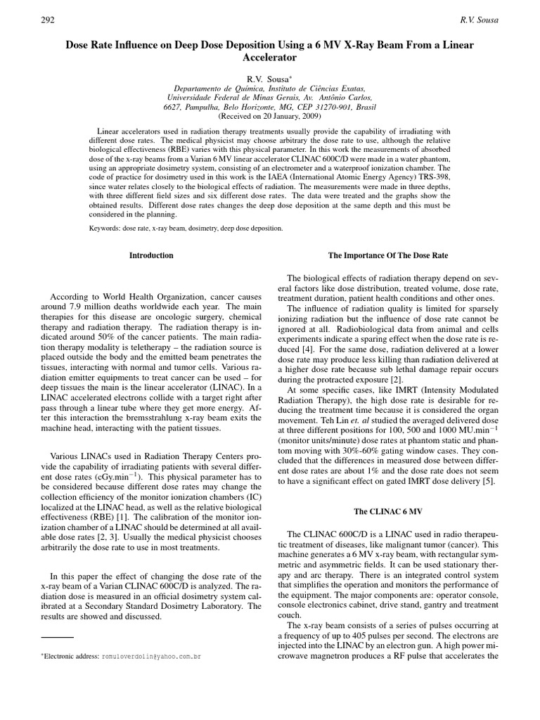 Dose Rate Influence on Deep Deposition Using a 6MV X-ray Beam From a ...