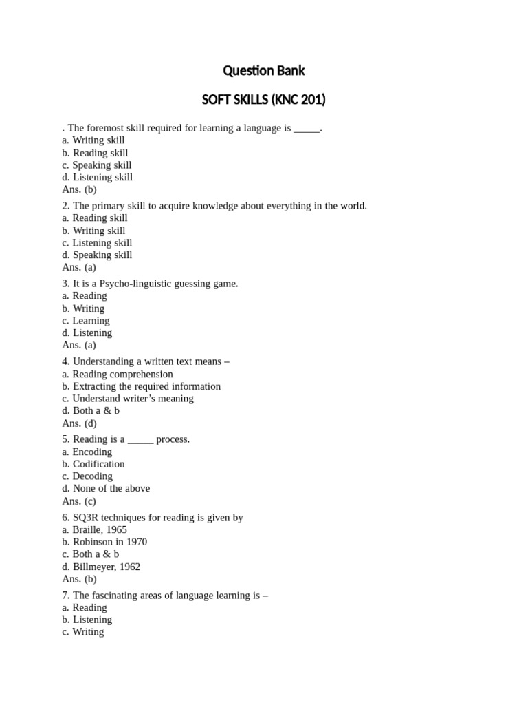 Soft Skills Question Bank for Language Learning | PDF | Motivational ...