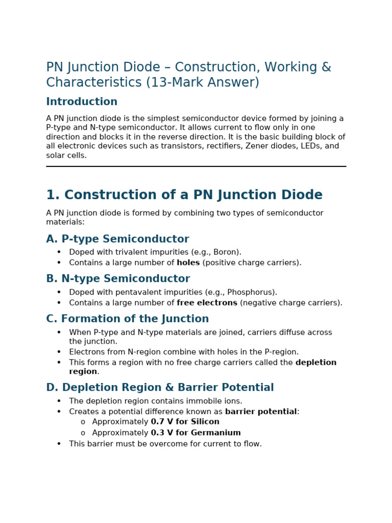 PN Junction Diode: Construction & Working | PDF | P–N Junction | Diode