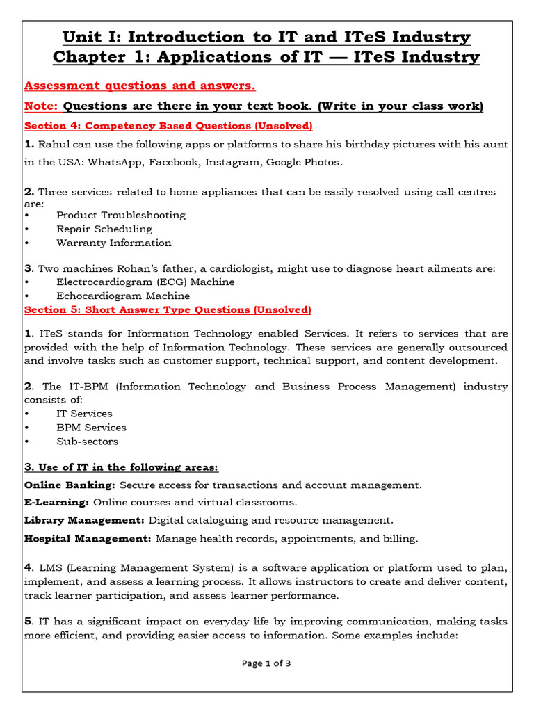 Overview of IT and ITeS Applications | PDF | Call Centre | Information ...