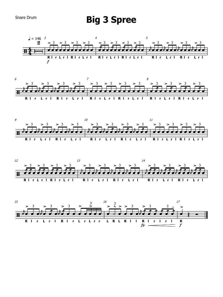 Big 3 Spree Snare Drum Patterns | PDF