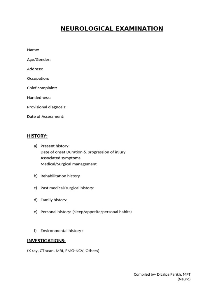 Comprehensive Neurological Assessment Guide | PDF | Neurological ...