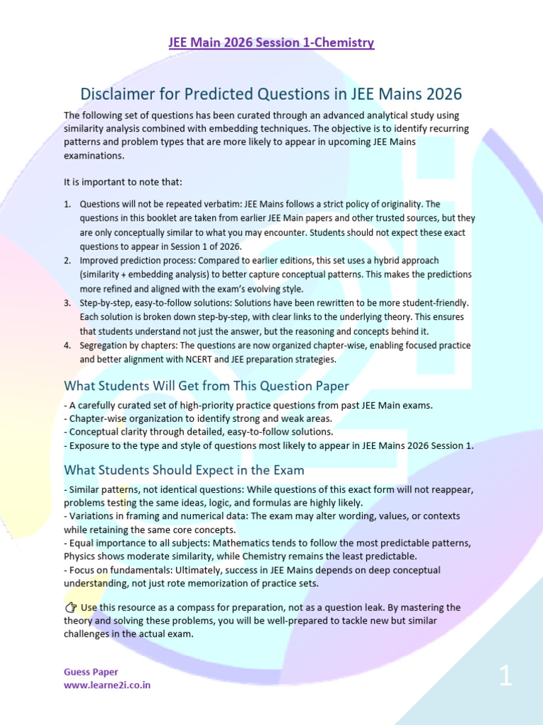 JEE Main 2026 Session 1 Chemistry | PDF | Mole (Unit) | Chemical Bond
