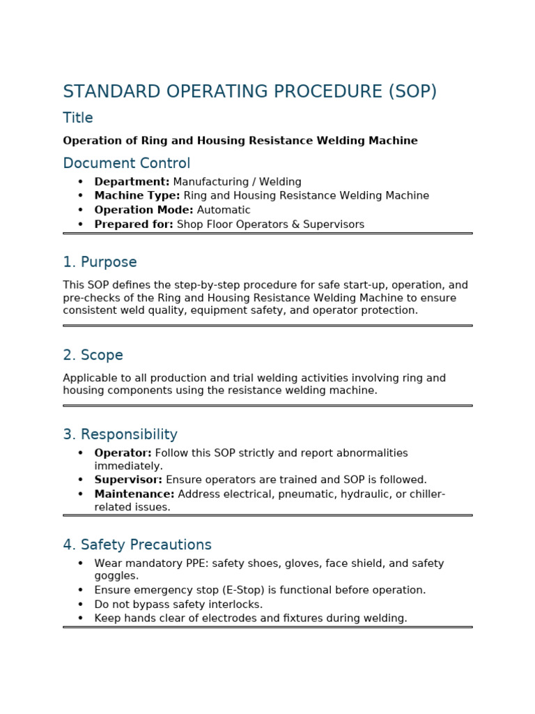 Sop – Ring and Housing Resistance Welding Machine | PDF | Welding ...