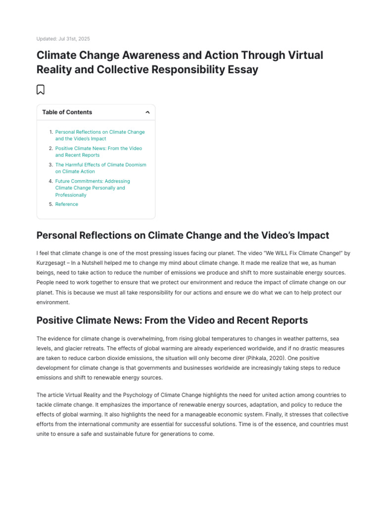 Climate Change Awareness and Action Through Virtual Reality and ...