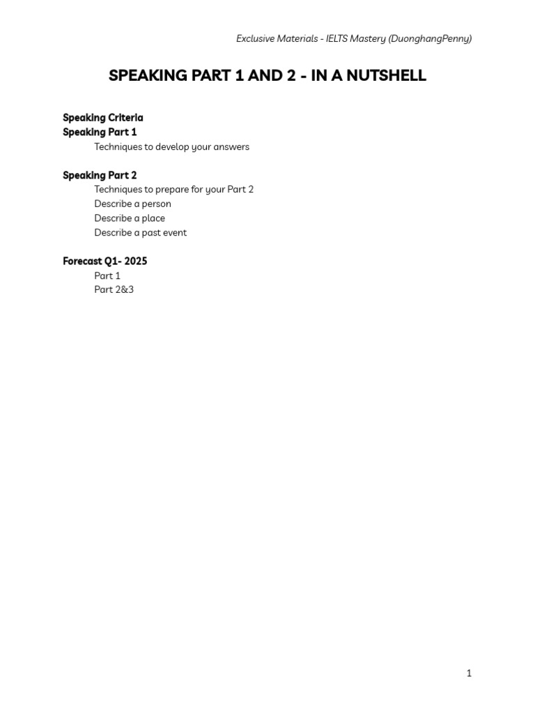 Speaking Part 1 and 2 - In a Nutshell (1) | PDF | Advertising | Watch