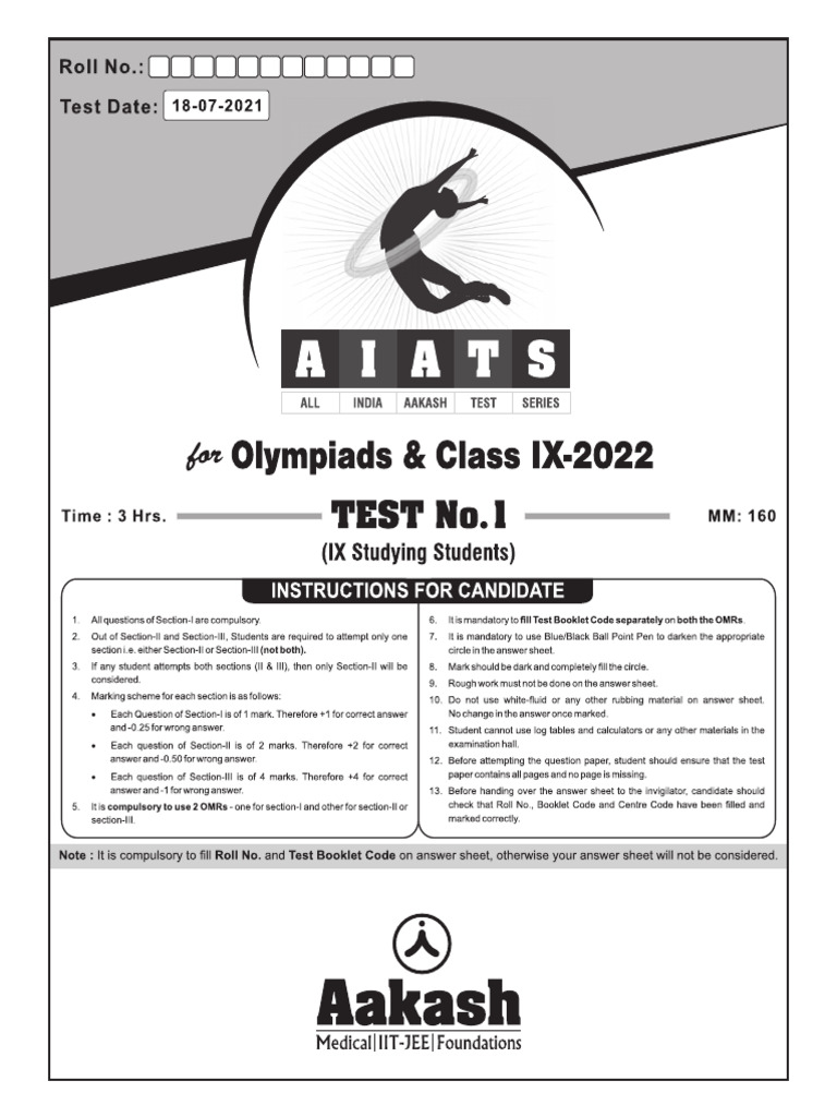 Aiats Test-1 (Code-ABC) - Class Ix (18!07!2021) | PDF