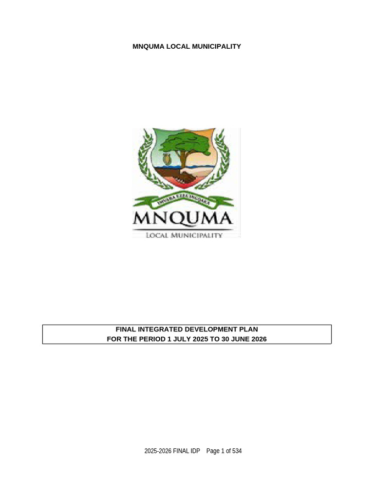 Mnquma Municipality IDP 2025-2026 | PDF | Budget | Unemployment