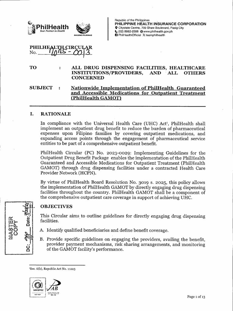 PhilHealth Outpatient Drug Benefit Guidelines | PDF | Medical ...