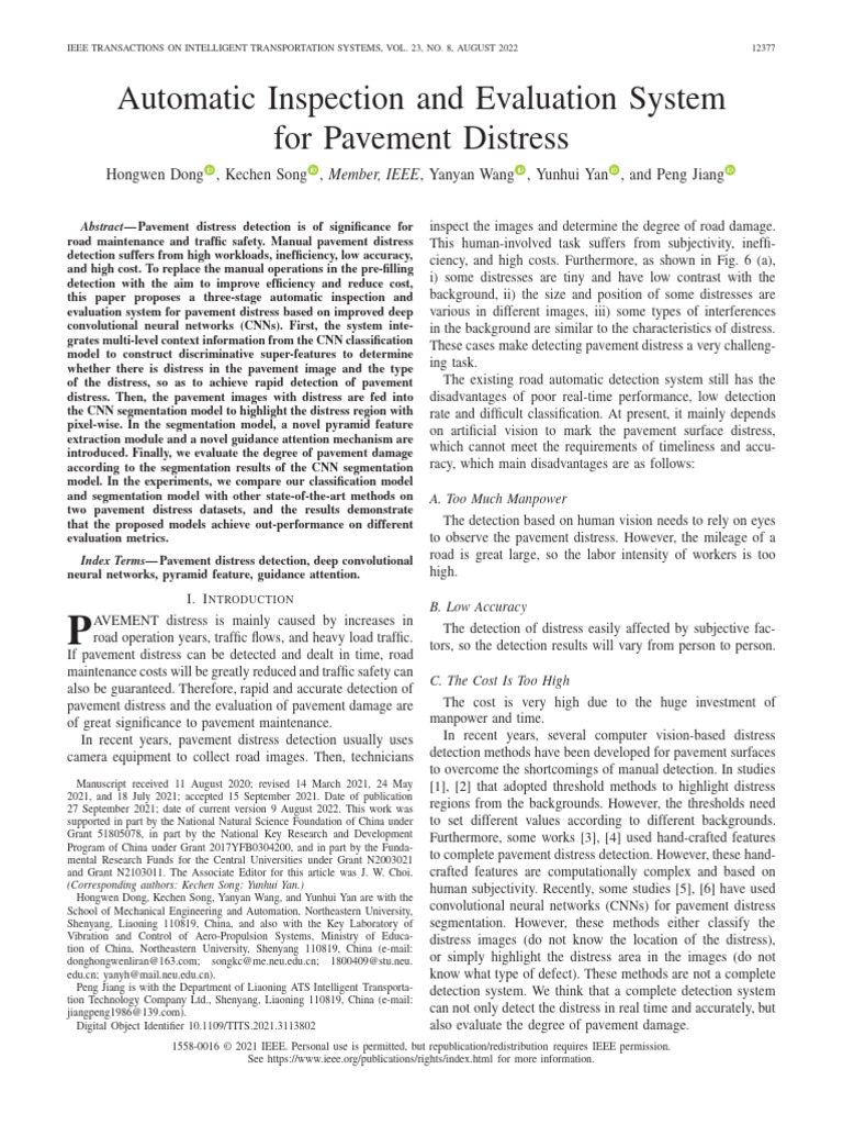 Automatic Inspection and Evaluation System For Pavement Distress | PDF ...