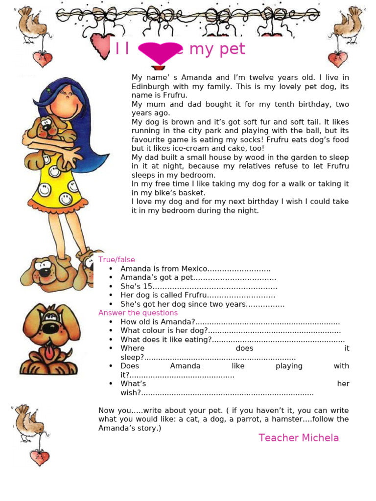i Love My Pet Reading Comprehension Exercises 64217 | PDF