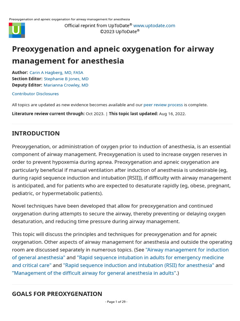 Preoxygenation and Apneic Oxygenation for Airway Management for ...