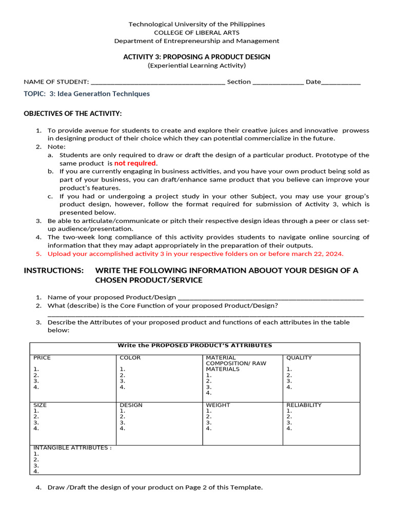 Product Design Proposal Activity Guide | PDF | Cognition | Learning