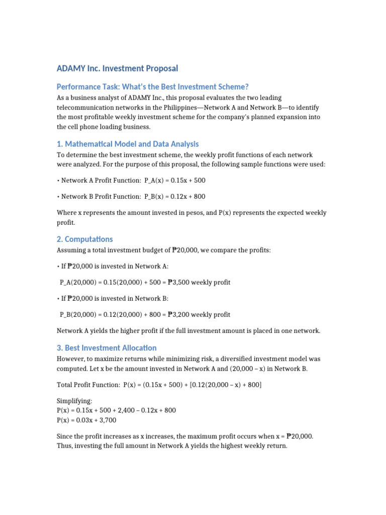 Best Investment for ADAMY Inc. | PDF