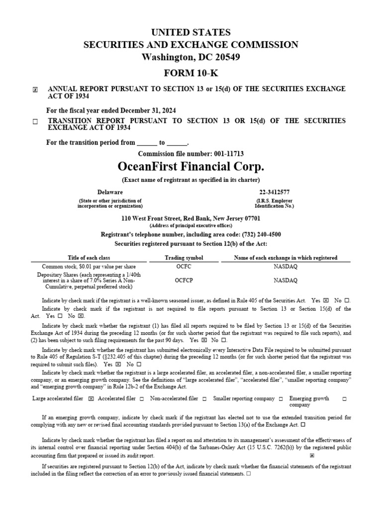 OceanFirst Financial Corp. 2024 10-K Report | PDF | Banks | Loans