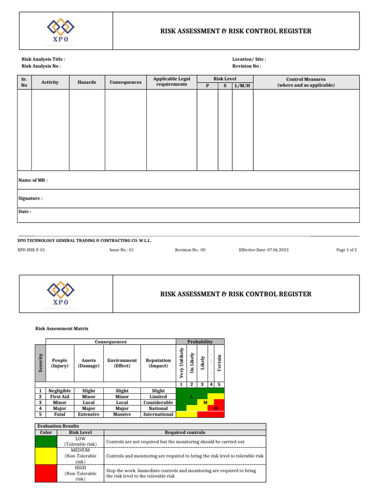 Risk Assessment and Control Register | PDF | Risk | Risk Assessment