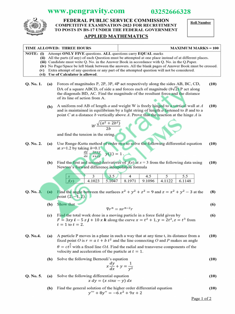 CSS Applied Mathematics Past Papers 2023 COMPLETE | PDF
