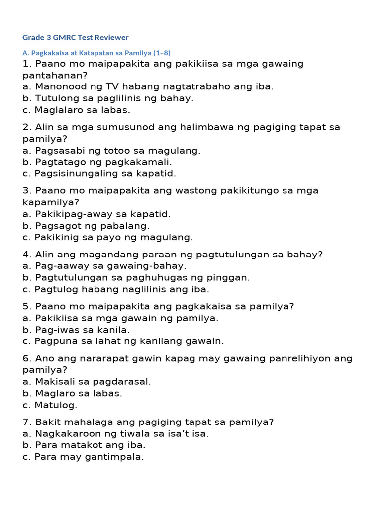 Grade 3 GMRC Reviewer | PDF