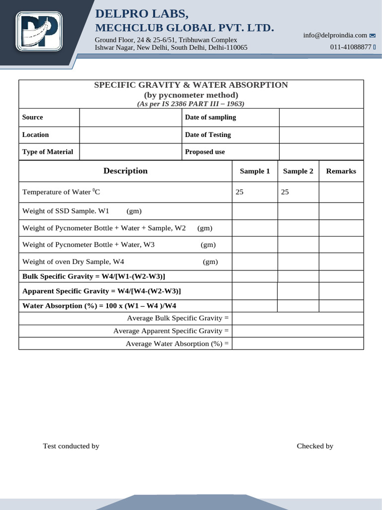 Specific Gravity & Water Absorption Test | PDF