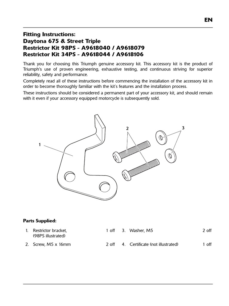 A9618040-En Restrictor Plate Instructions | PDF | Motorcycle