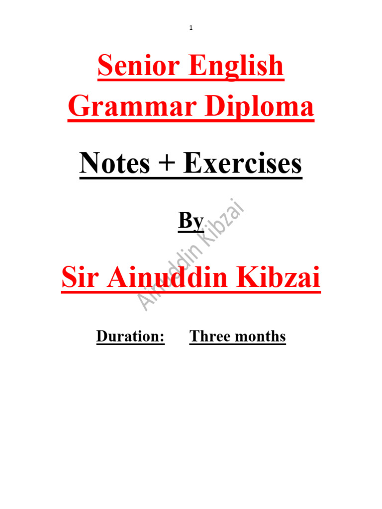 Senior English Grammar Course Outline | PDF | Verb | Plural