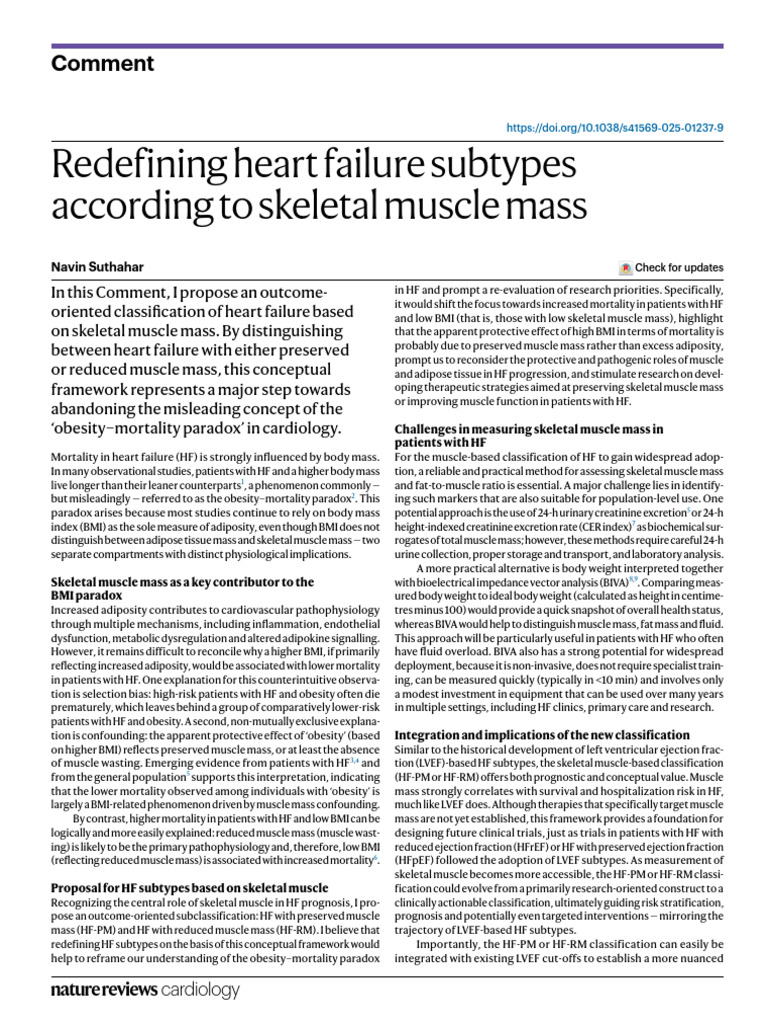 Redefining heart failure subtypes according to skeletal muscle mass ...