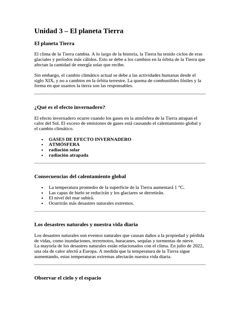 Unidad 3 Science | PDF | Combustibles fósiles | Clima templado