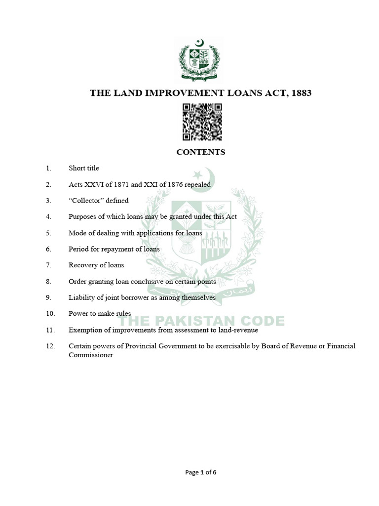 Land improvement loans Act 1883 | PDF | Loans | Interest