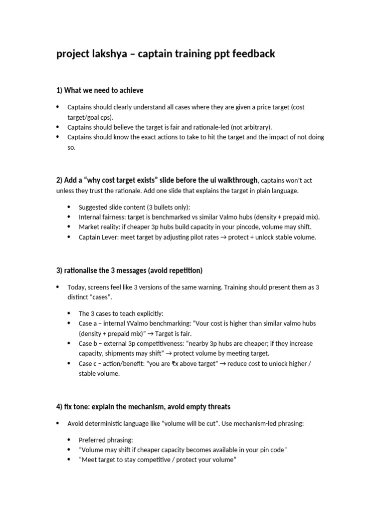 Project Lakshya Captain Training Ppt Feedback (1) | PDF