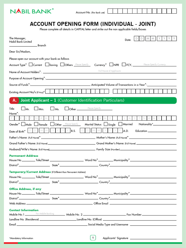 Account Opening Form Joint | PDF | Debit Card | Banks