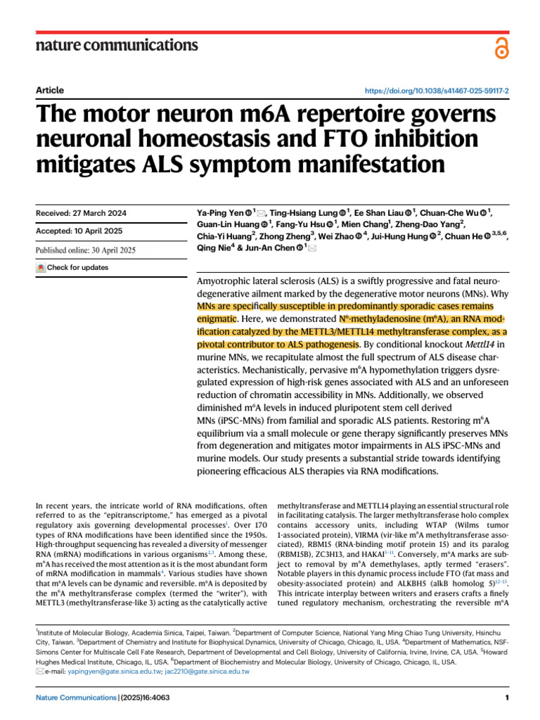 m6A Modifications in ALS Pathogenesis | PDF | Transcriptome | Dna ...