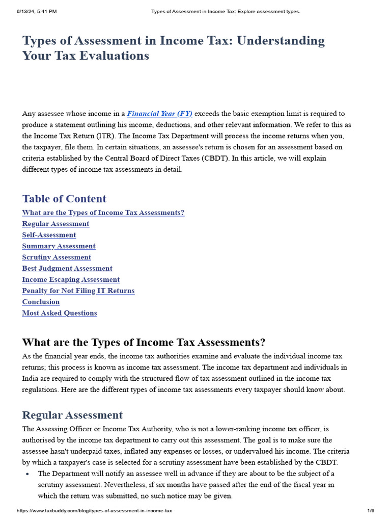 Types of Assessment in Income Tax_ Explore Assessment Types | PDF ...