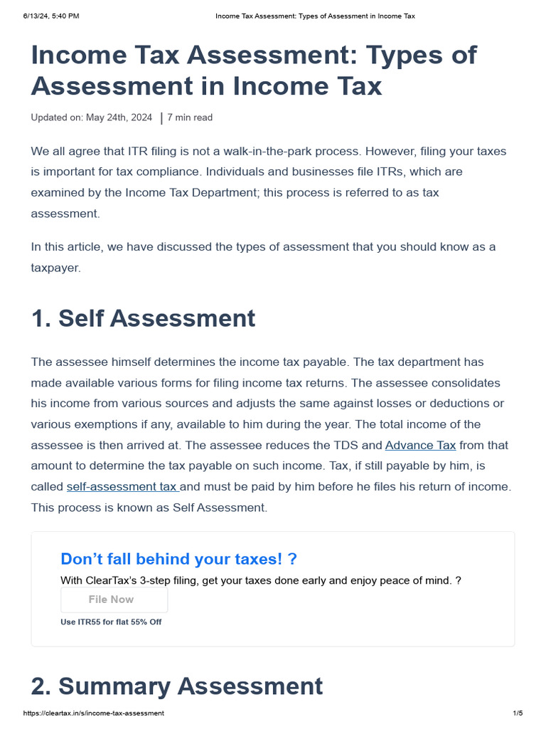 Types of Income Tax Assessments Explained | PDF | Income Tax | Taxes