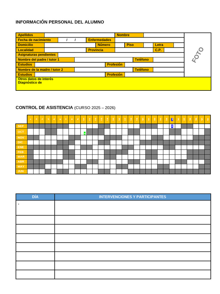 Datos del Alumno y Control de Asistencia | PDF