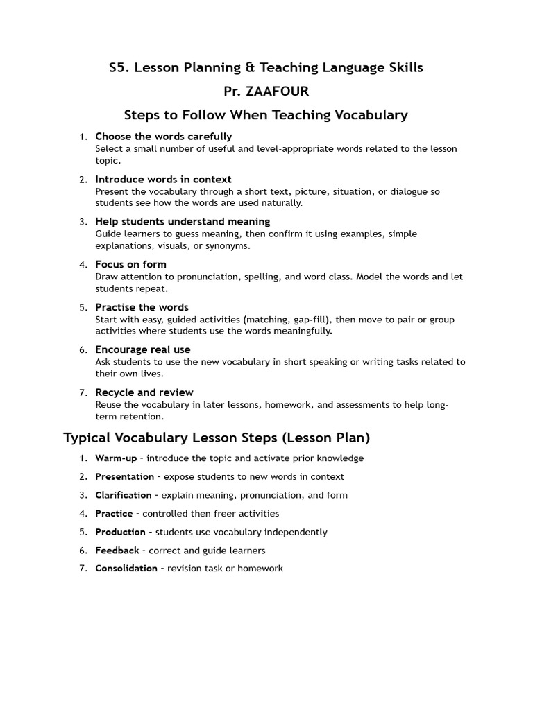 Effective Vocabulary Teaching Steps | PDF