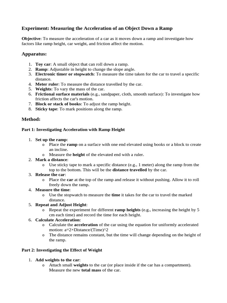 Measuring Acceleration on a Ramp Experiment | PDF | Friction | Weight