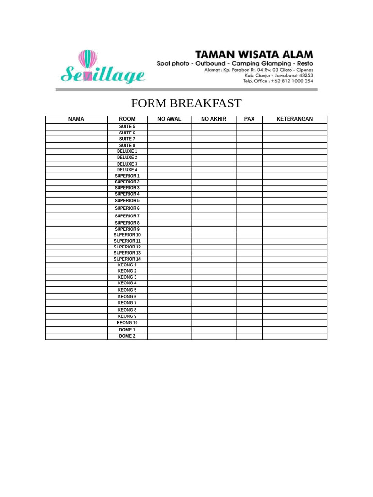 Form Breakfast Baru Bikin | PDF