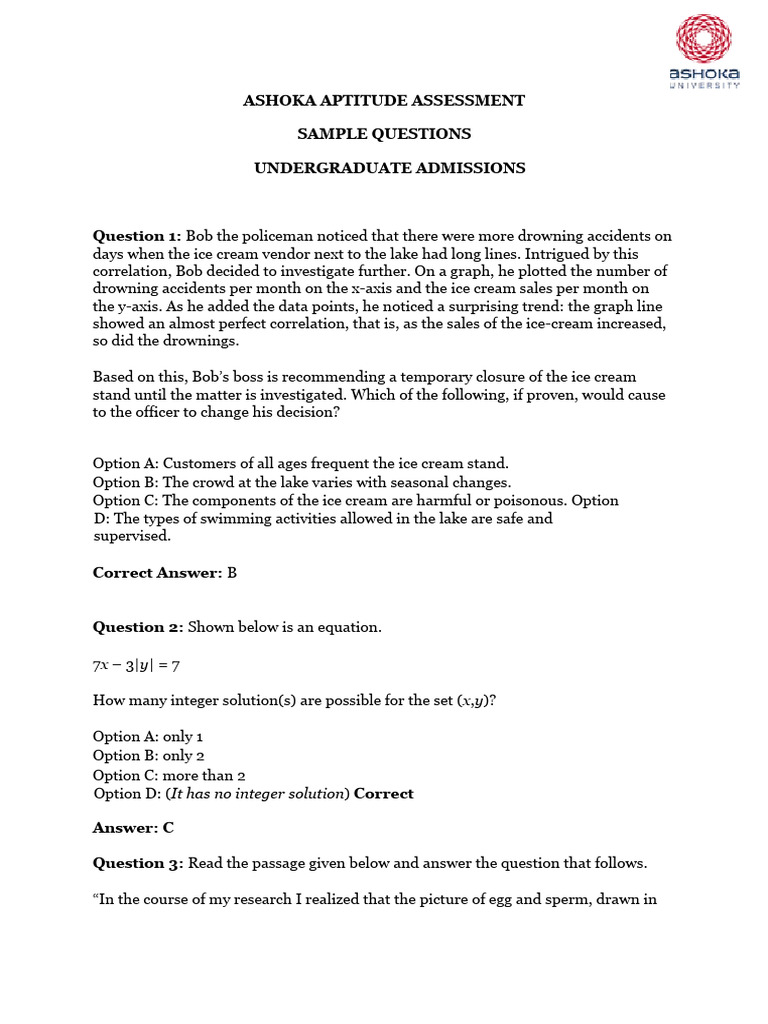 Sample 1 Ashoka Aptitude Assessment Copy | PDF | Breads