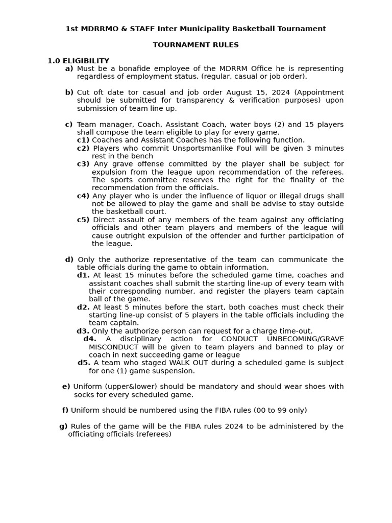 Basketball Tournament Rules | PDF | Team Sports | Sports Rules And ...