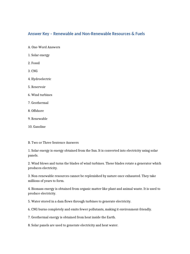 Renewable vs Non-Renewable Resources Guide | PDF